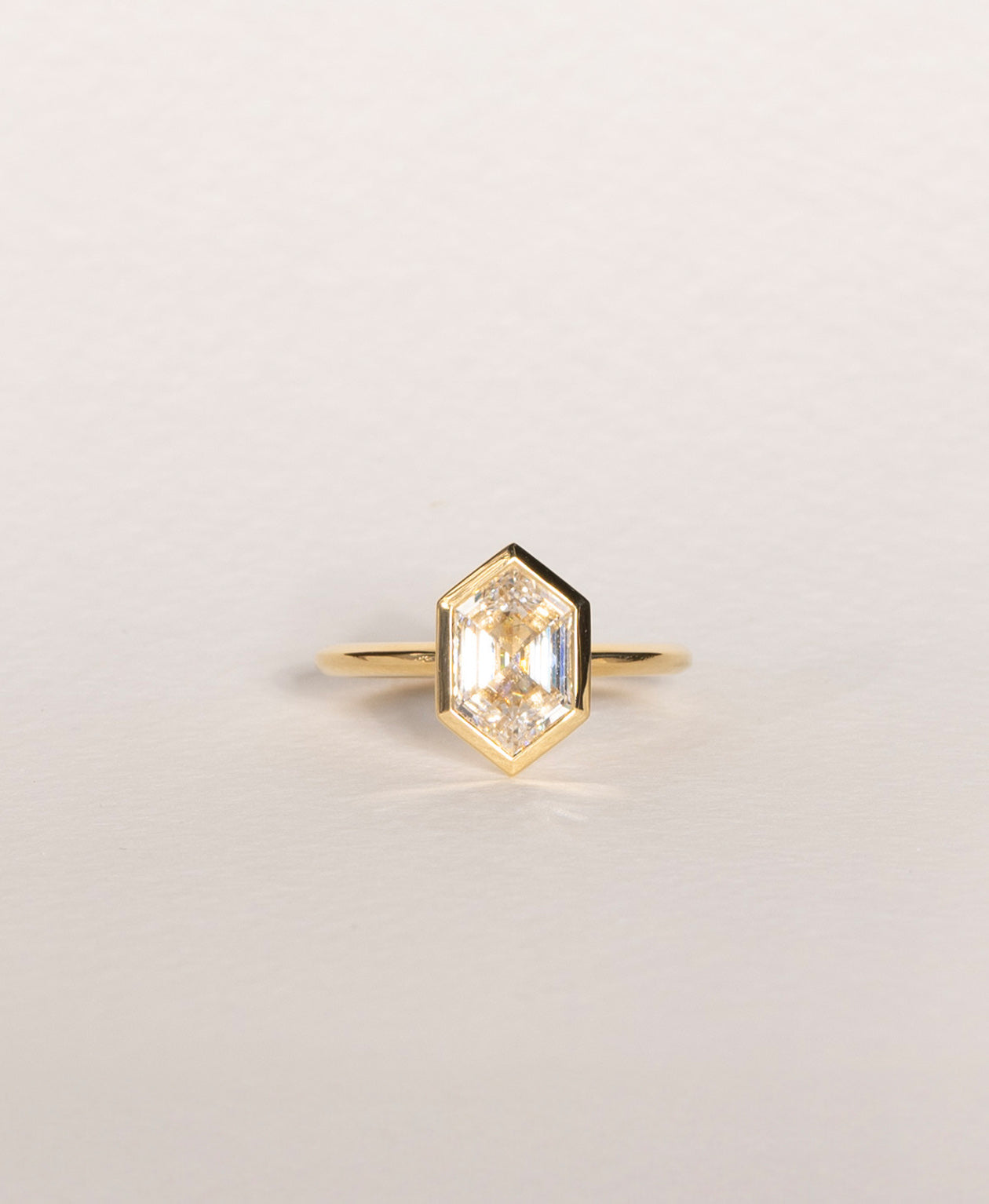 Frida Engagement Ring - 18k Yellow Gold, Elongated Hexagonal Cut Lab G ...
