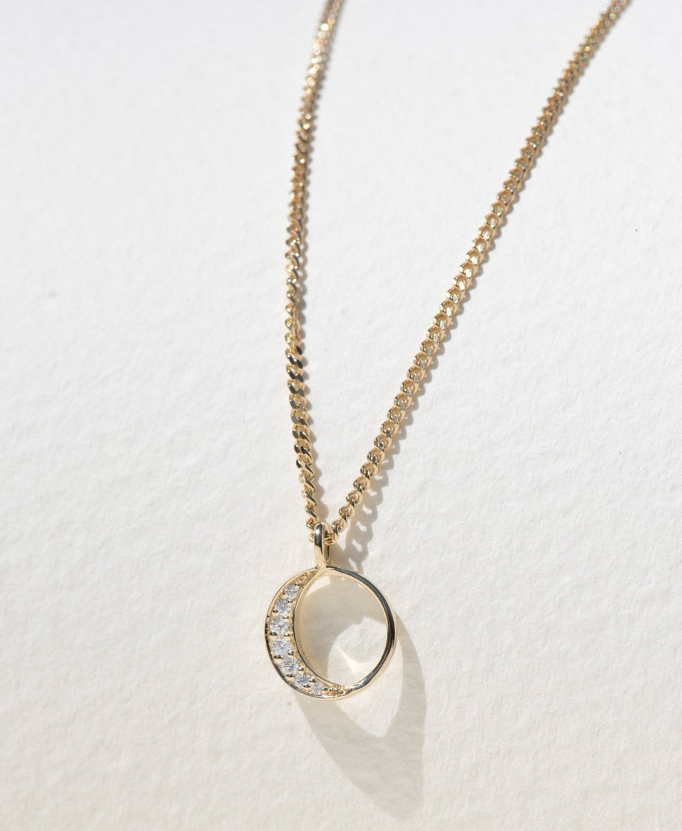 New Moon Necklace - 9k Yellow Gold, Diamond | Zoë & Morgan NZ